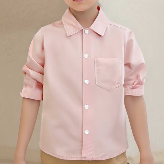 Boys Girls Solid Long Sleeve Button Down Shirt Toddler Kids Gentleman ...