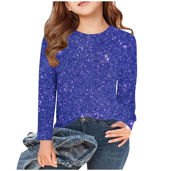 Boys Girls Sparkle-Print Tshirt Long Sleeve Crewneck Shirt Casual ...