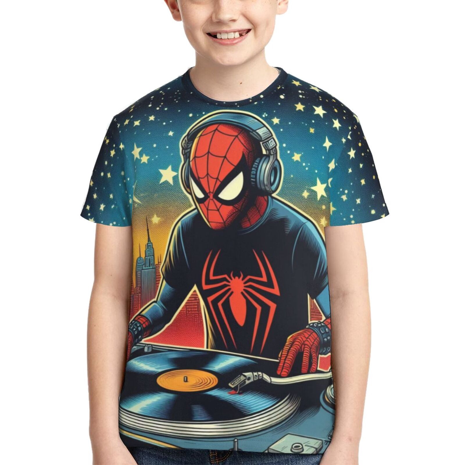 Boys Girls Spider-Man as DJ T-Shirt Crewneck Short Sleeve Tees Kids ...