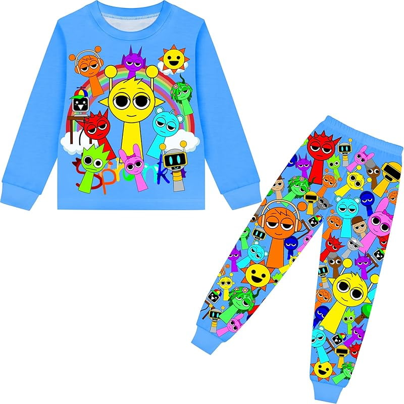 Boys Girls Sprunki Pants Set Kids Music Adventure Tee Shirt 2PCS Long ...