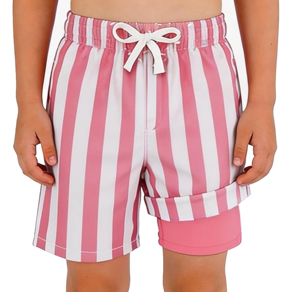 Boys & Girls Striped Swim Trunks – Double Layer Quick-Dry Beach Shorts ...