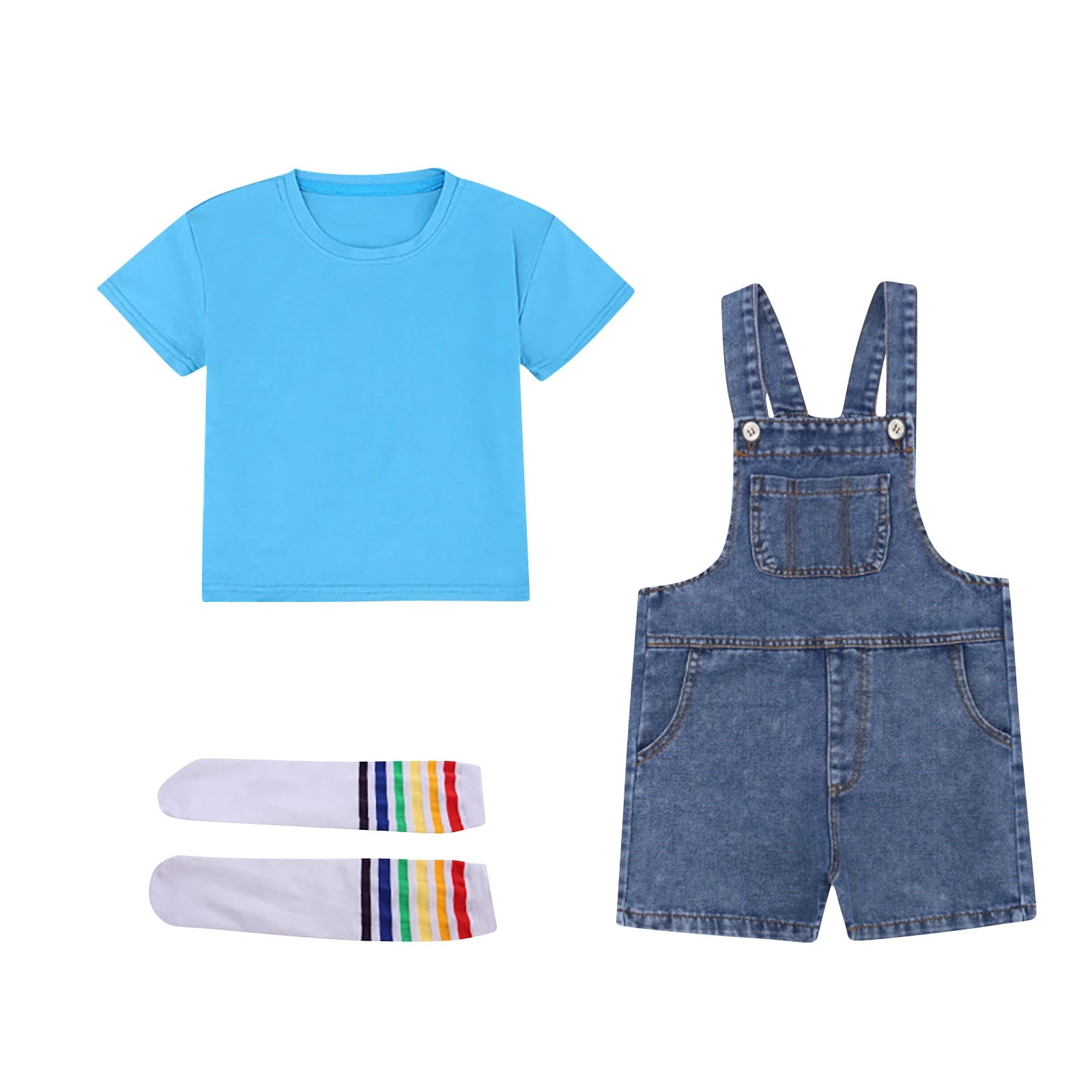 Boys Girls Summer 3 Piece Outfits Short Sleeve Shirt Casual Denim ...