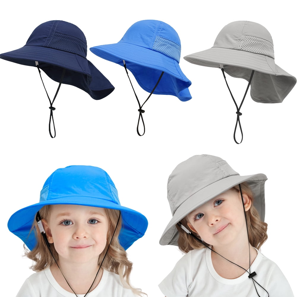 Boys Girls Summer Sun Hat UPF 50+ Wide Brim Collar Flip Beach Cap for 1 ...