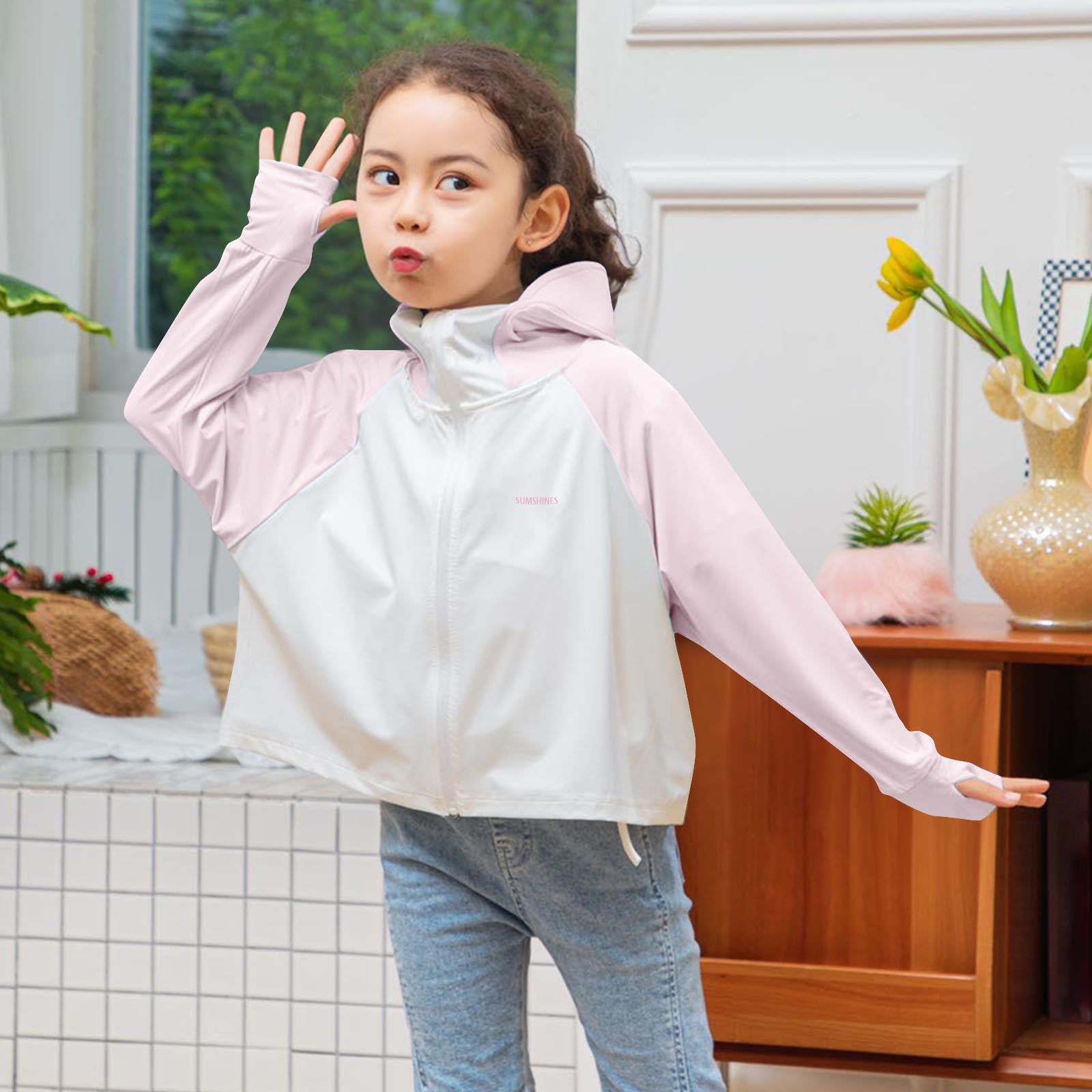 Boys Girls Sun Protection Hoodies Zip Up Long Sleeve Sun Shirts Size 3 ...