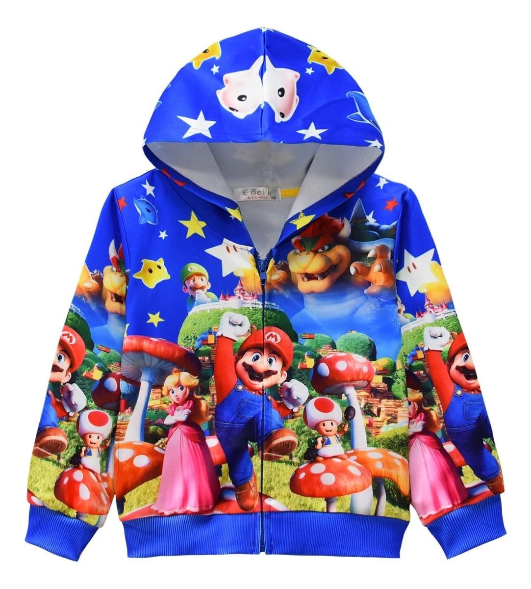 Boys Girls Super Mario Hoodie Zip Up Jacket Gaming Sweatshirt Luigi ...