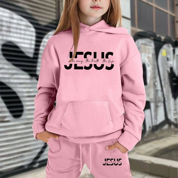 Boys Girls Sweatsuit Set 2 Piece Long Sleeve Pink Pullover Hoodie ...