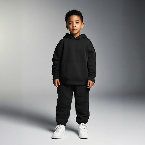 Boys Girls Active Sweatsuit 3PC Long Sleeve Black Zipper Soft Hoodie ...