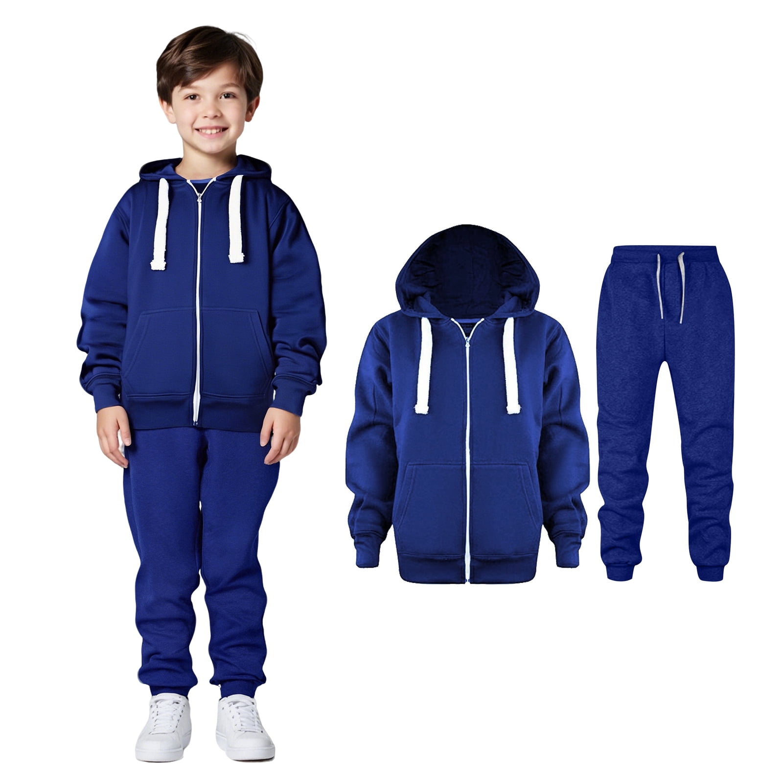 Boys Girls Sweatsuit Set 2PC Long Sleeve Full Zip Up Blue Tracksuit ...