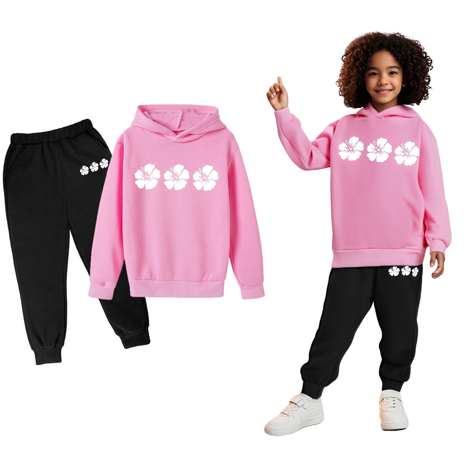 Boys Girls Sweatsuit Set 2PC Long Sleeve Printed Hoodie Sweatpants Fall ...