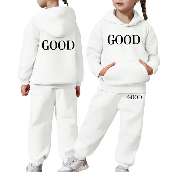 Boys Girls Sweatsuit Set 2PC Long Sleeve White Hoodie Sweatshirt and ...