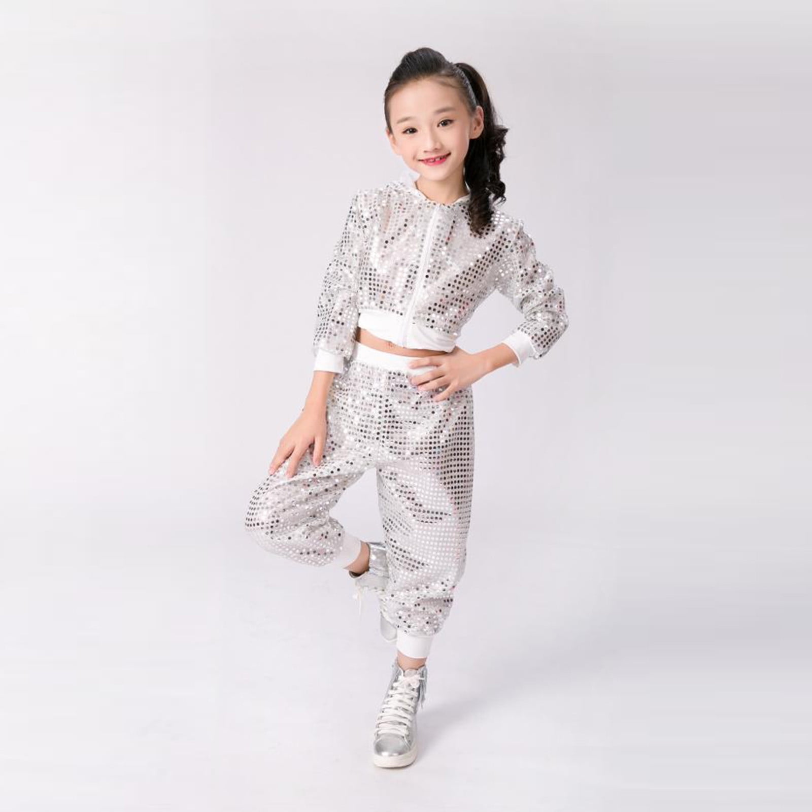Boys Girls Sweatsuit Set 2pc Dance Outfits for Girls Long Sleeve White ...