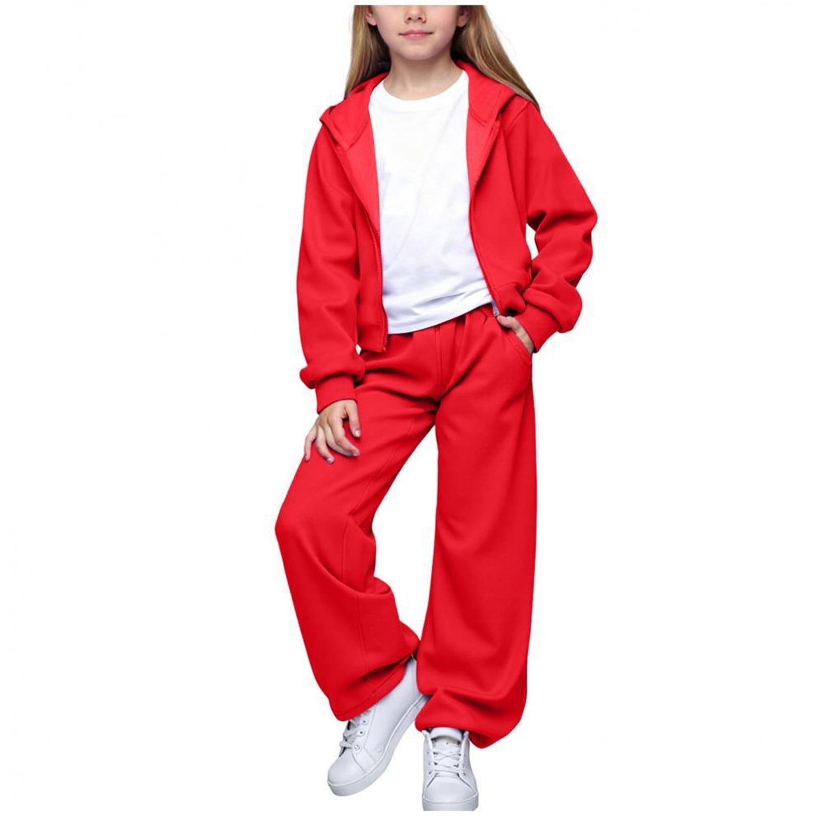Boys Girls Sweatsuit Set 3 Piece Long Sleeve Red Zipper Pullover Hoodie ...