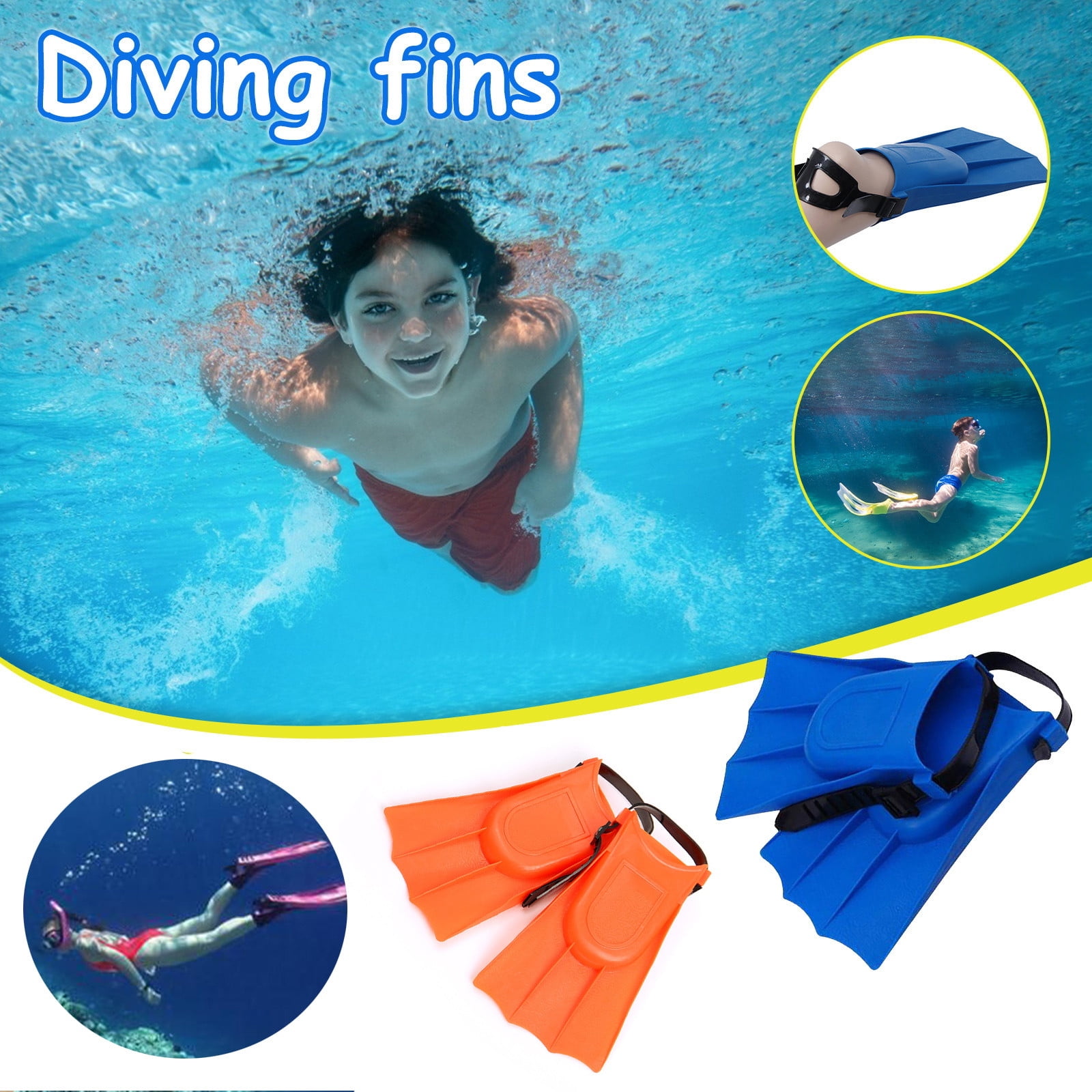Boys/Girls Swim Training Fins with Soft Foot Pocket & Dual Drainage Holes for Snorkeling ...