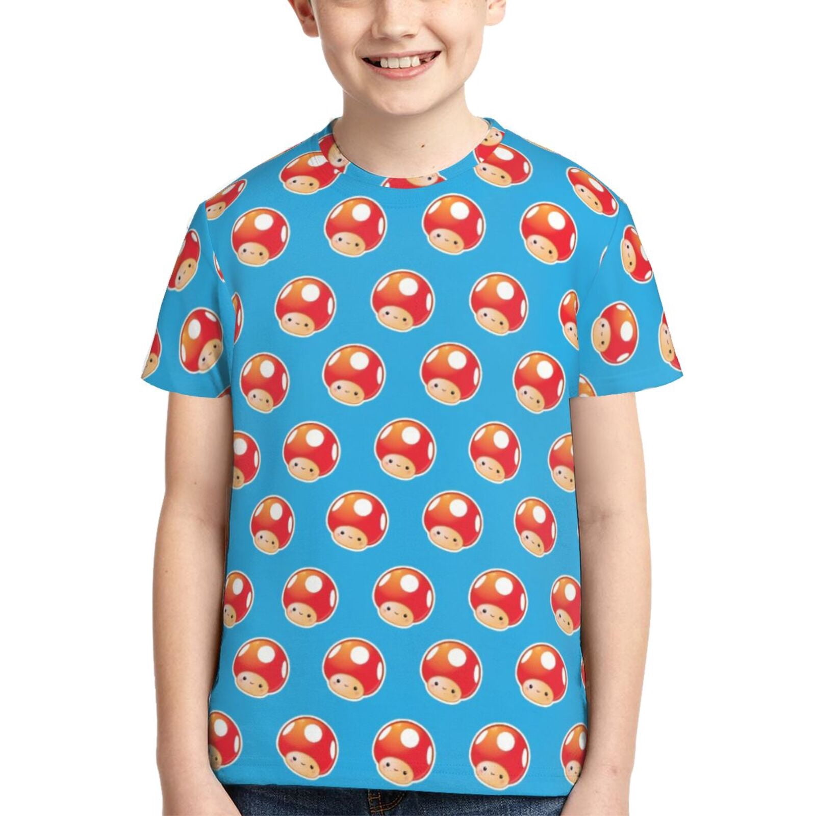 Boys Girls T-Shirts Cartoon Mario Red Mushroom T-Shirts Kids Short ...