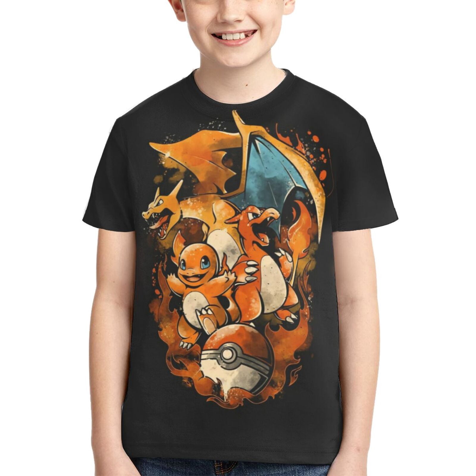 Boys Girls T-Shirts Pokémon-Pikachu Charizard T-Shirts Kids Short ...