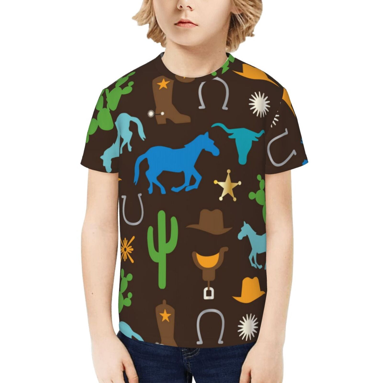 Boys Girls T Shirts Short Sleeve 3D Print Summer Tee for Kids, Cowboy ...