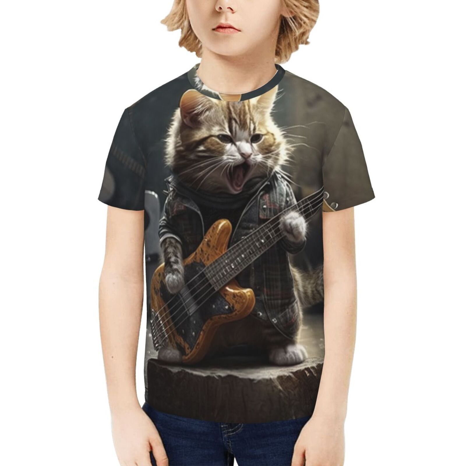 Boys Girls T Shirts Short Sleeves 3D Summer Kids Tee Tops, Cat Playing ...