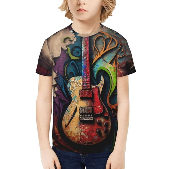 Boys Girls T Shirts Short Sleeves 3D Summer Kids Tee Tops, Guitar Music ...