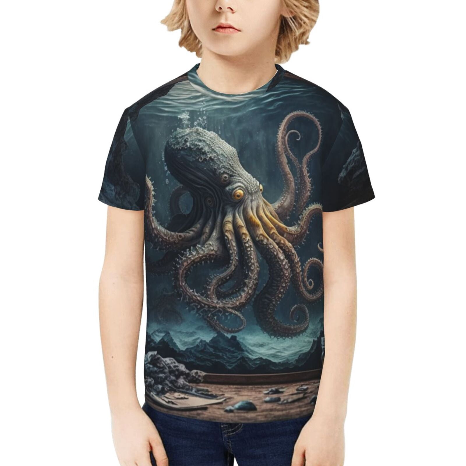 Boys Girls T Shirts Short Sleeves 3D Summer Kids Tee Tops, Octopus ...