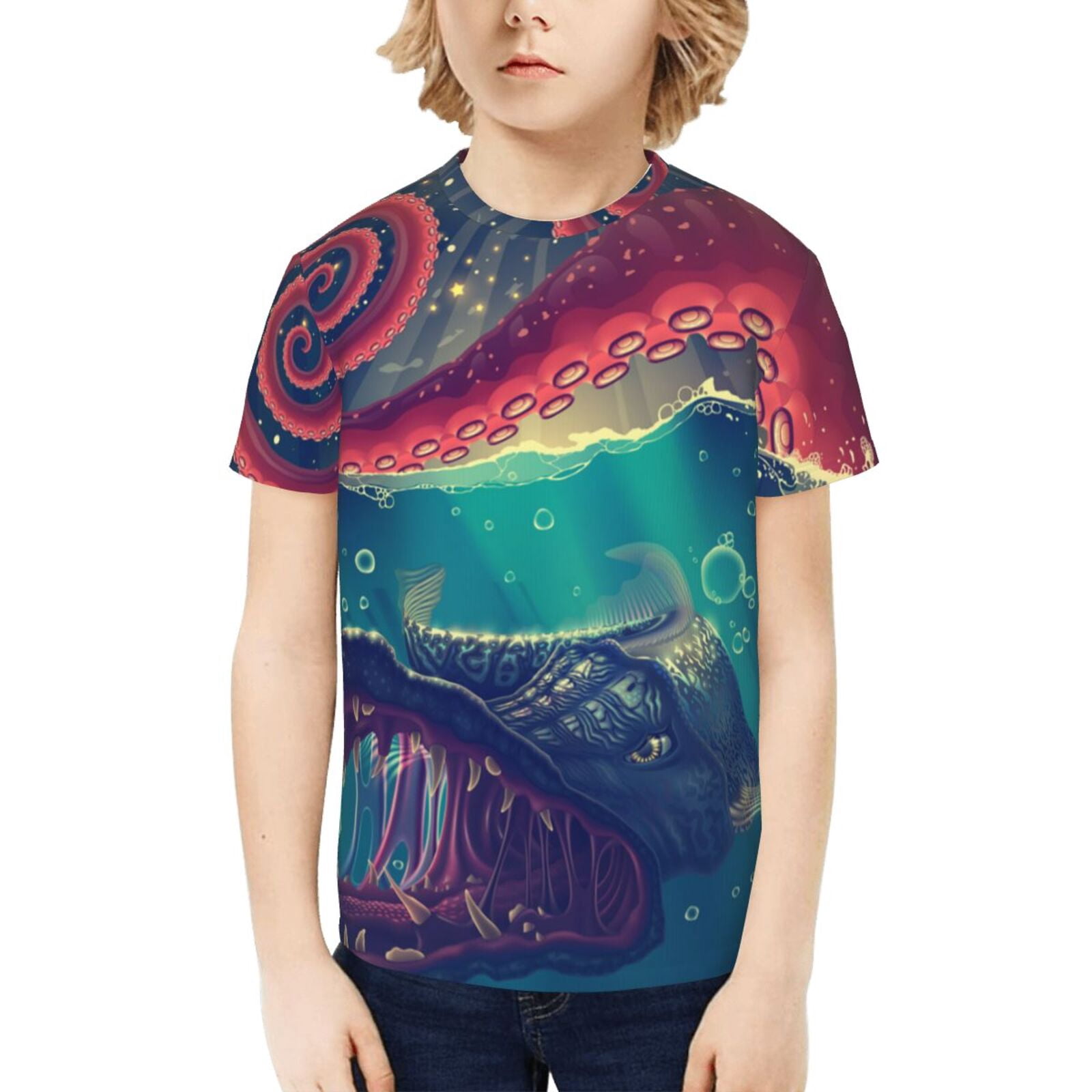 Boys Girls T Shirts Short Sleeves 3D Summer Kids Tee Tops, Red Octopus ...