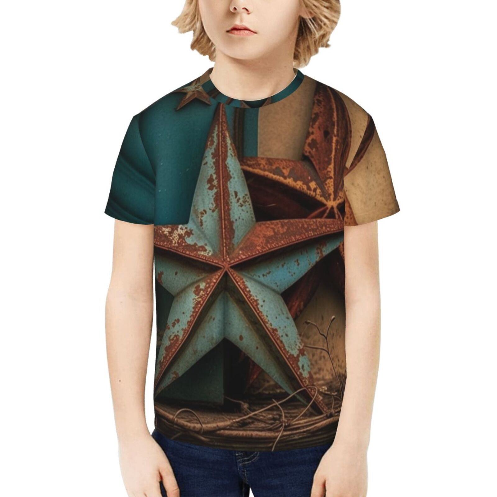 Boys Girls T Shirts Short Sleeves 3D Summer Kids Tee Tops, Rusty Stars ...