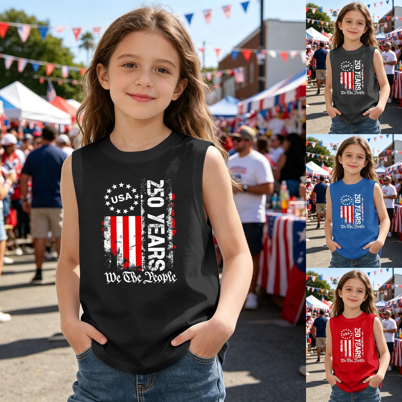 Boys Girls Tank Tops Sleeveless 250th Anniversary USA Shirts ...