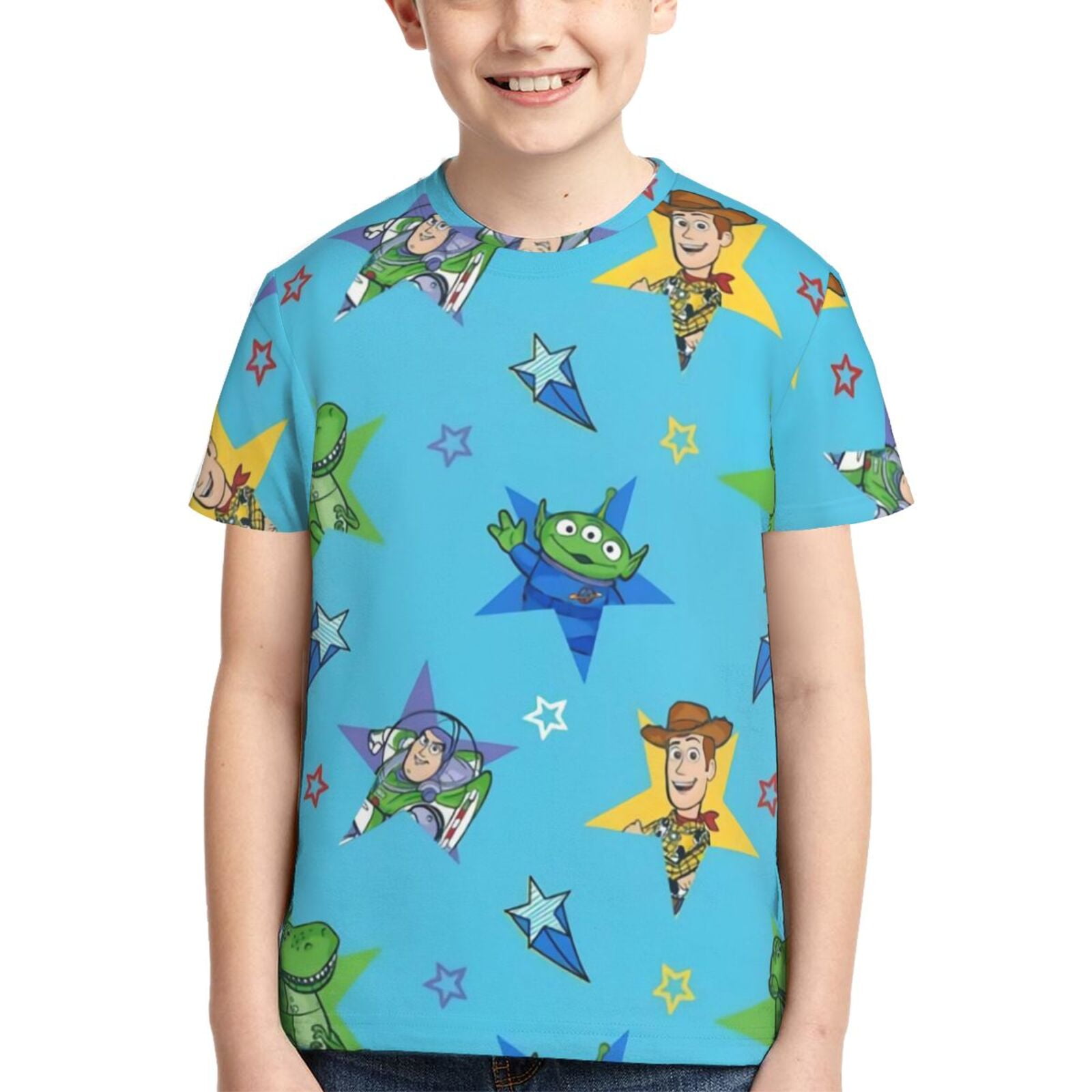 Boys Girls Toy Story Buzz Lightyear Woody T-Shirt Crewneck Short Sleeve Tees Kids Casual Shirt ...