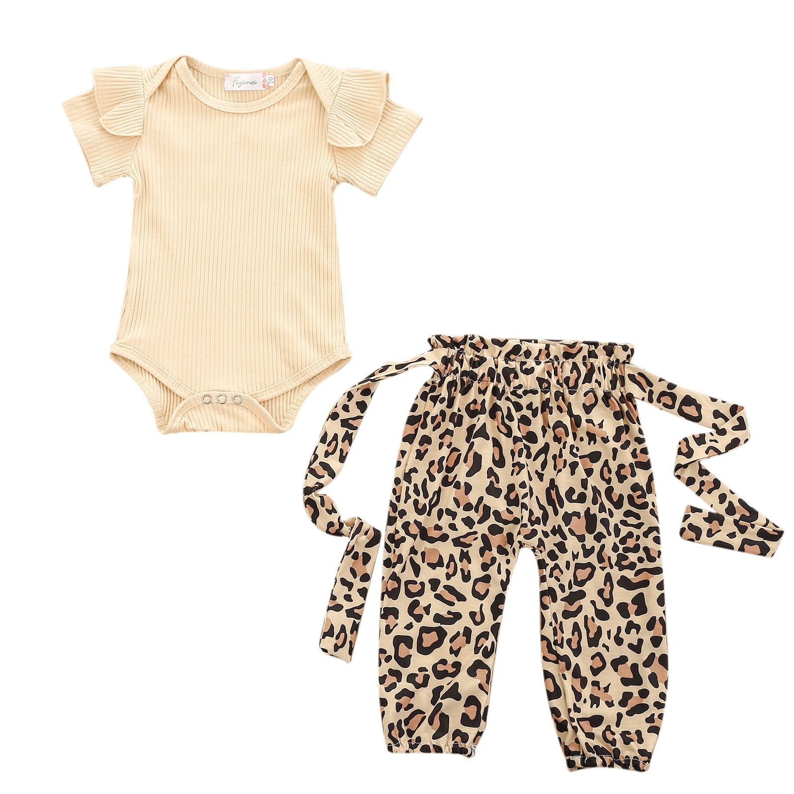 Boys Girls Two Piece Outfits Toddler Kids Cotton Short Sleeve Leopard ...