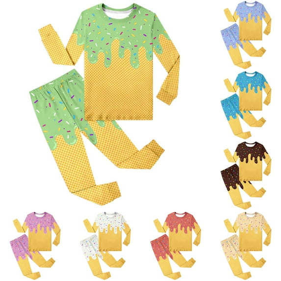 Boys & Girls Two Piece Set - Fun Ice Cream Design Loungewear Set, Easy ...