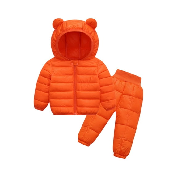 Boys Girls Two Piece Snowsuit, Toddler Winter Hooded Puffer Down Jacket Coat with Pants 2-piece ...