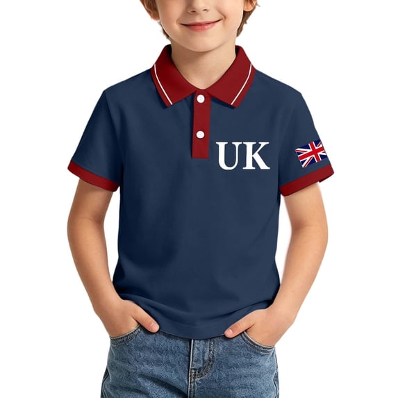 Boys Girls UK Flag Polo Shirt Youth Casual England Print Gentleman Top ...