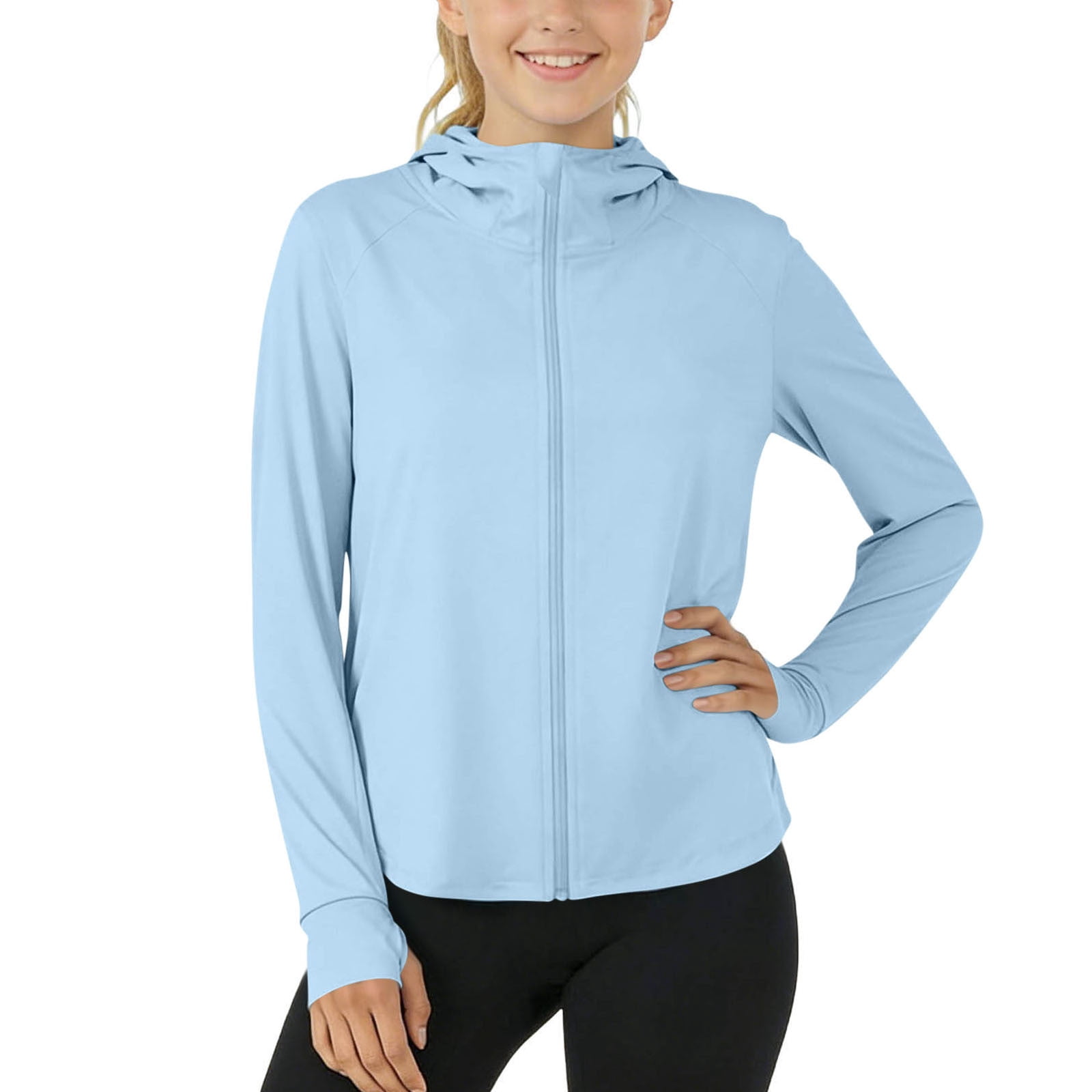 Boys Girls UPF50+ Sun Protection Hoodie, Full Zip Long Sleeve Rash ...