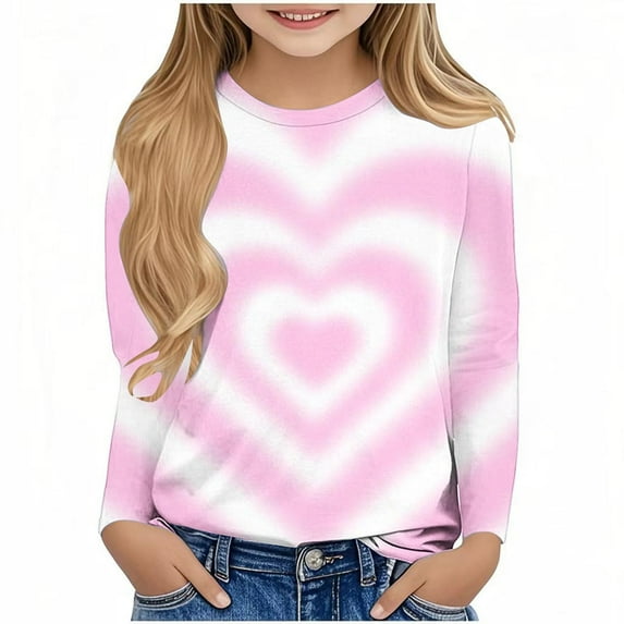 Boys Girls Valentine's Day T-shirt Love Heart Printed Long Sleeve Shirt ...