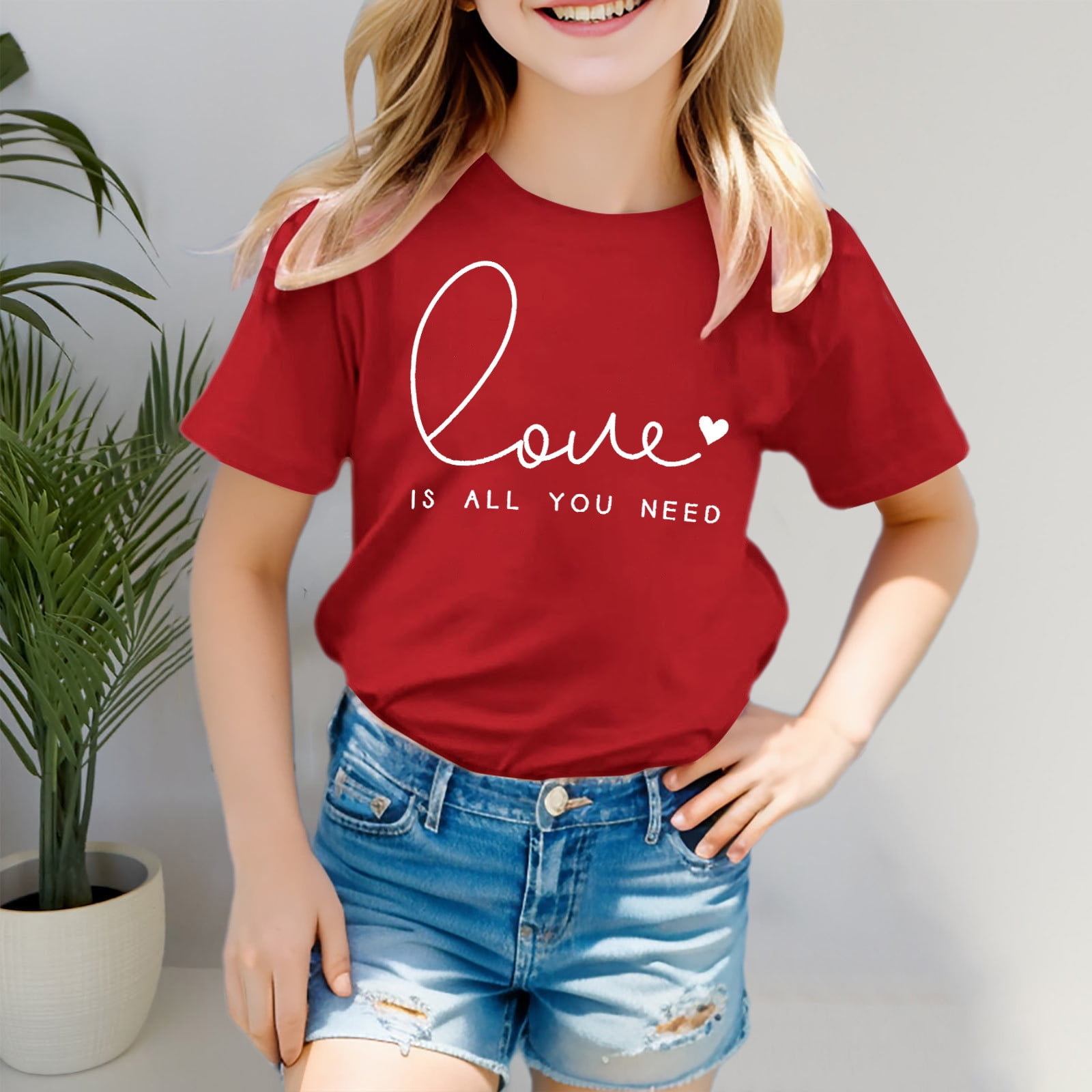Boys Girls Valentines Shirts Lover Themed Letter Print Short Sleeve Tee ...