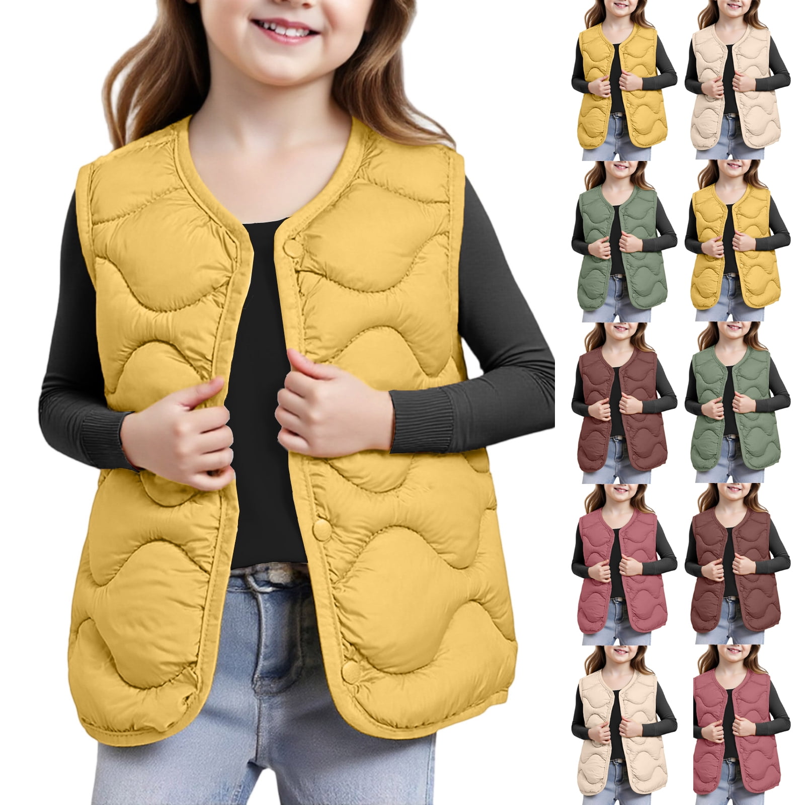 Boys Girls Warm Vest Sleeveless Quilted Jackets Cute Fall Winter Button ...