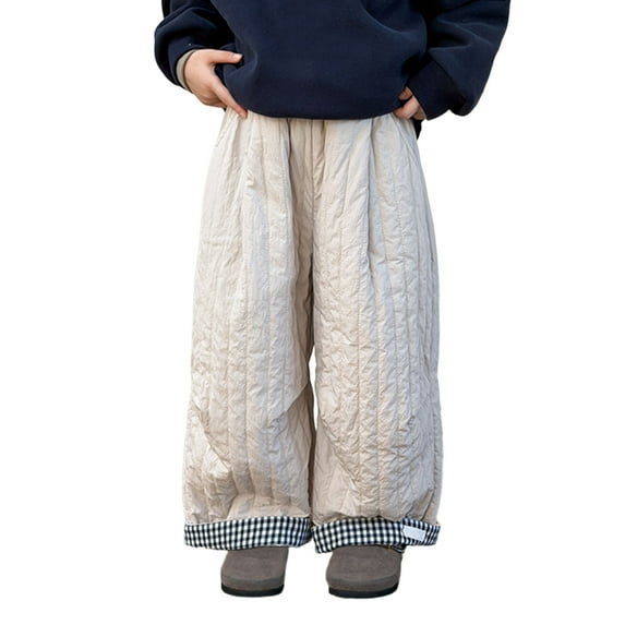 Boys Girls Winter Plaid Lined Trousers Thickened Warm Loose Fit ...