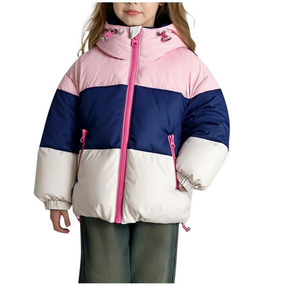 Boys Girls Winter Puffer Jacket Kids Lightweight Color-Block Hooded ...