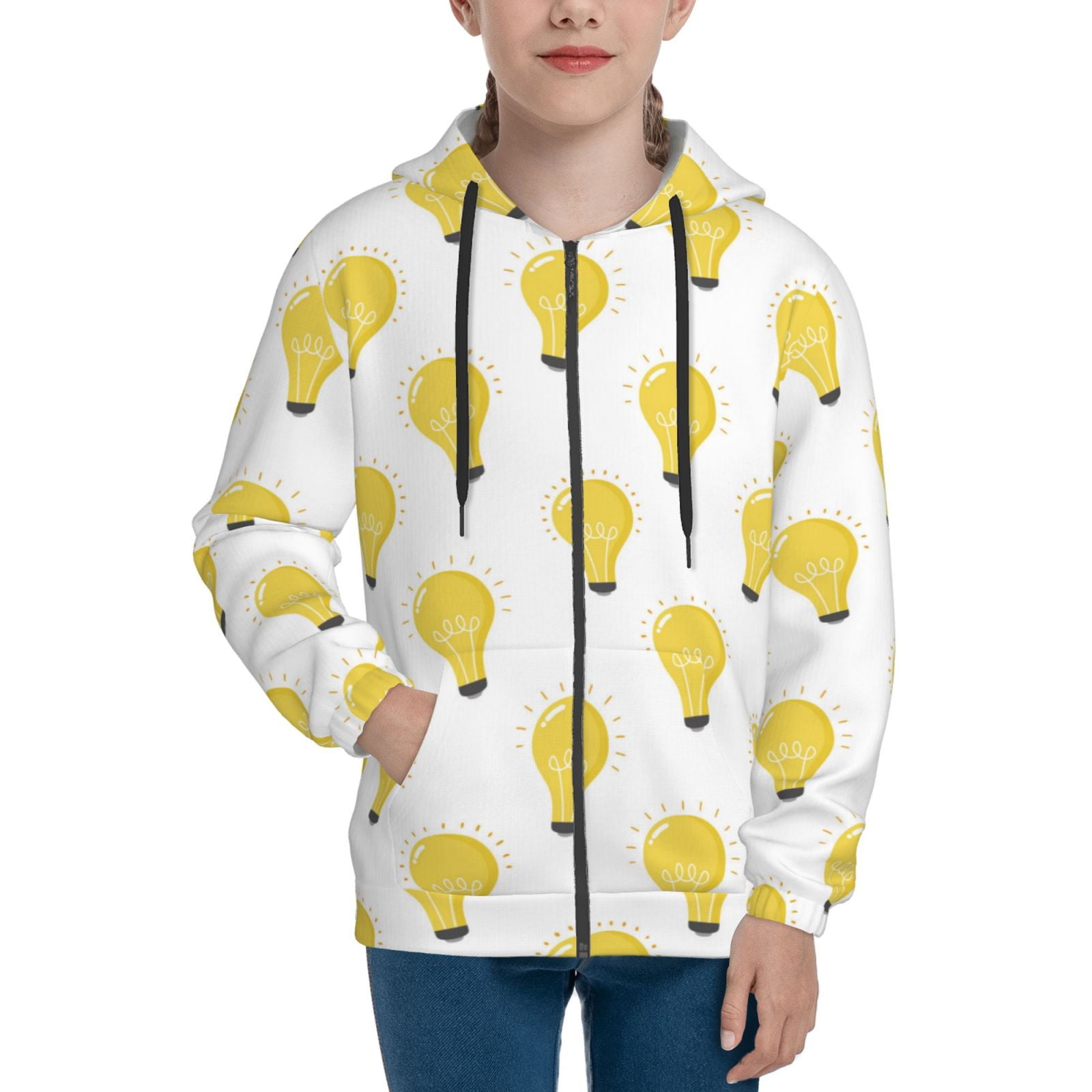 Boys Girls Zip Up Hoodie Sweatshirts, yellow Light Bulb Print Kids ...