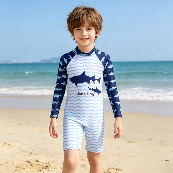 Boys Girls Zipper Rash Guard Swimsuit One Piece Beach Swimwear Sleeve ...