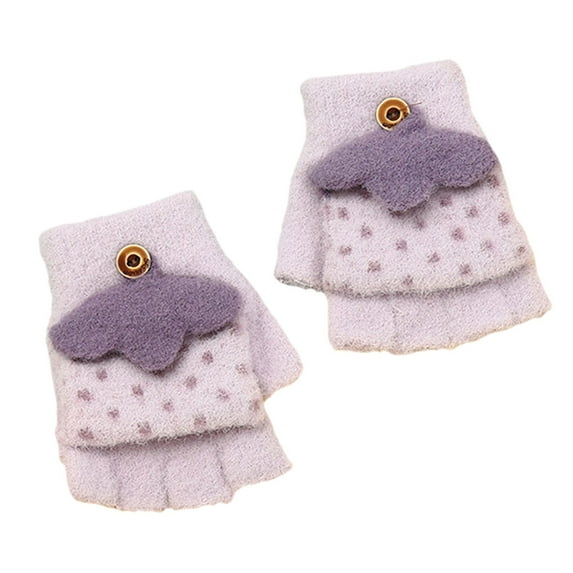 Boys & Girlss Fingerless Gloves Winter Flip Gloves Warm Half Fingerless ...