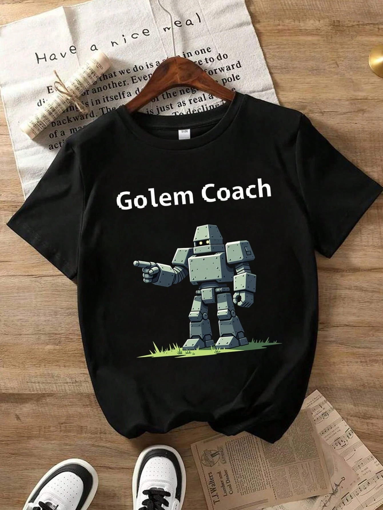 Boys Golem Cotton Graphic Tees, Black Casual T-Shirts With Robot Art ...