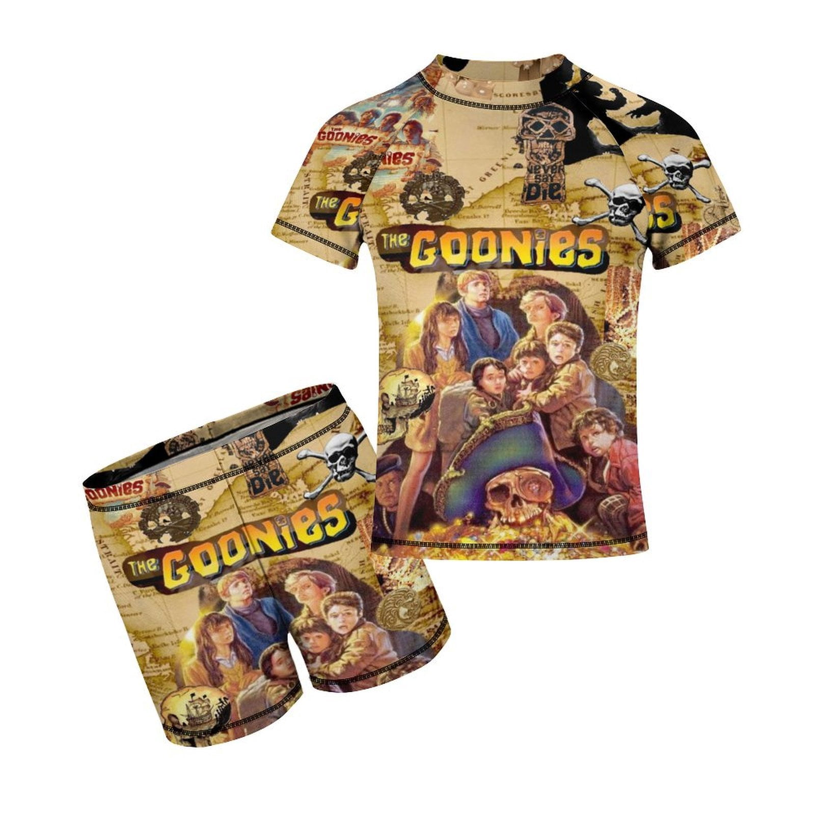 Boys Gooni-,e Rash Guard Set 2 Piece Swimsuits Short Sleeve Bathing ...
