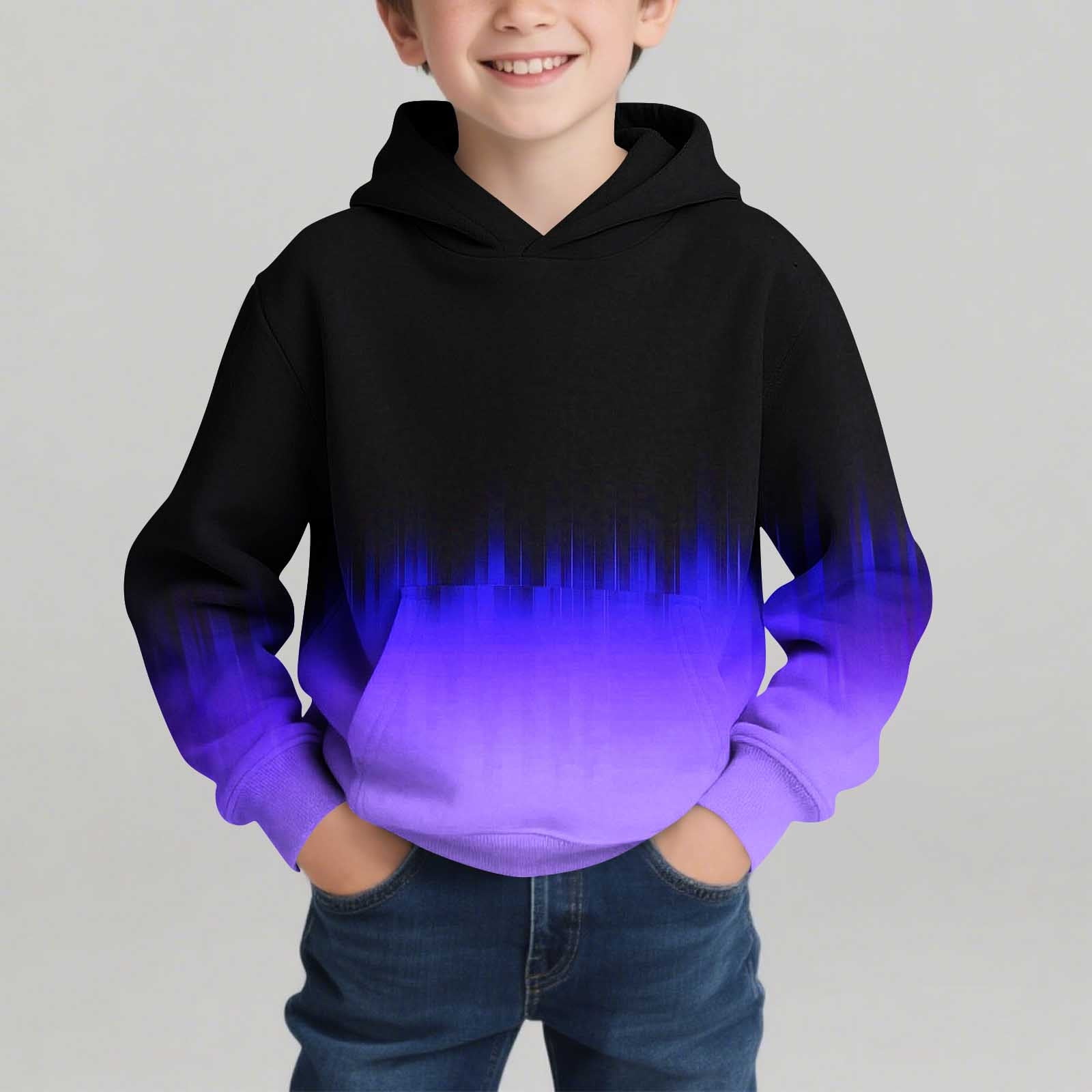 Boys Gradient Hoodie Kids Pullover Soundwave Graphic Black Blue Hooded ...