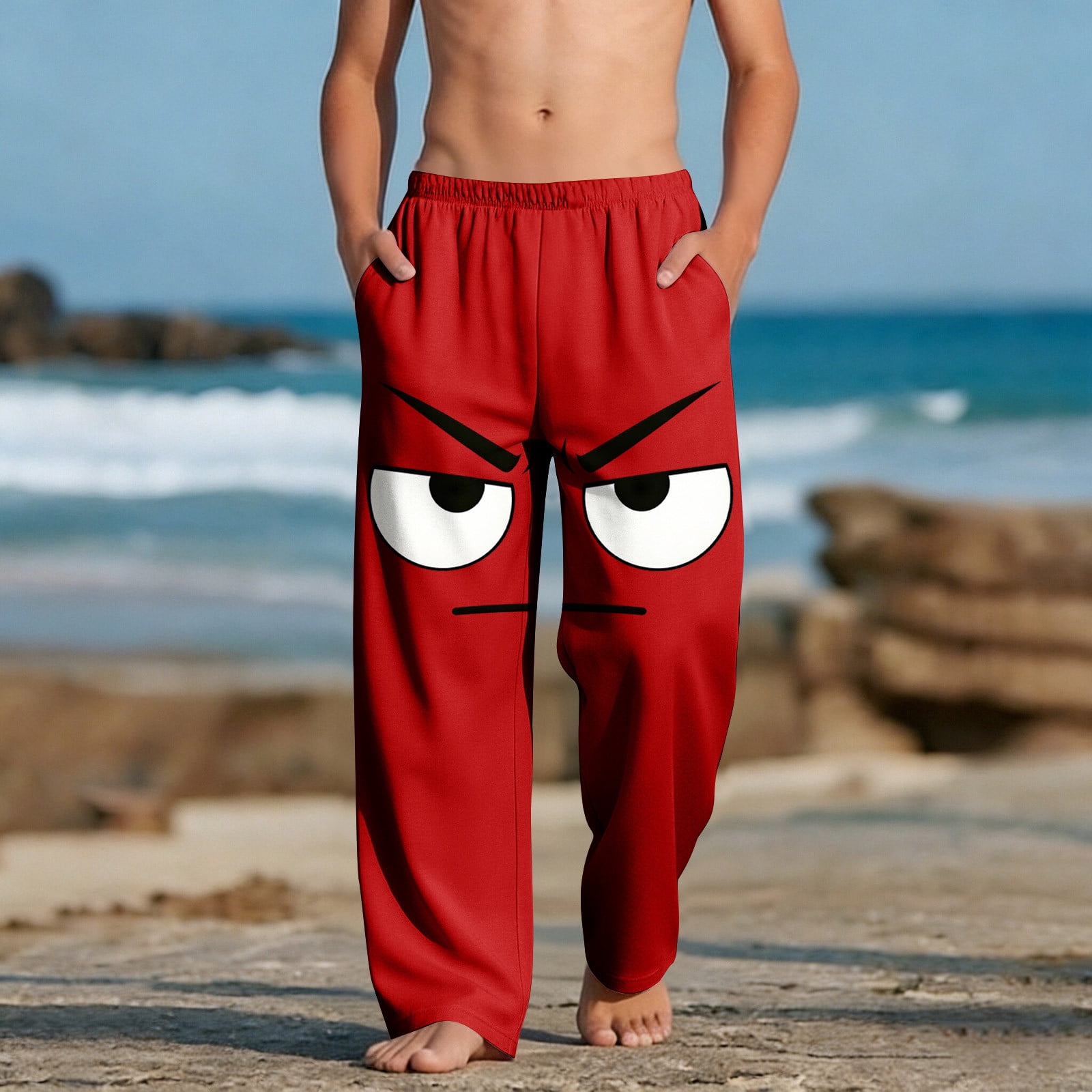 Boys Graphic Pants with Angry Face Print, Cartoon Joggers for Kids 4-12 ...