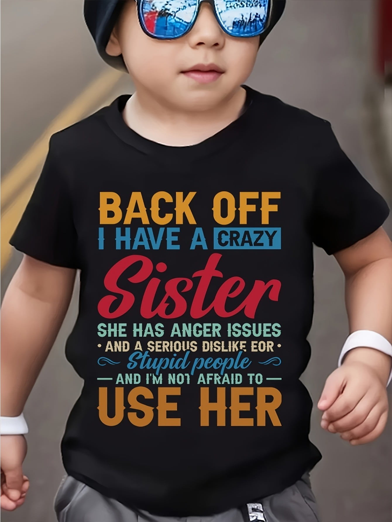 Boys' Graphic T-Shirt - "Back Off I Have a Crazy Sister" Bold Letter Print, 100% Cotton Casual ...