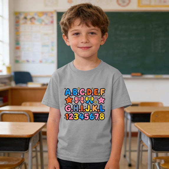 Boys Graphic T-Shirt Short Sleeve Cotton Crew Neck Gray Kids Tee with ...