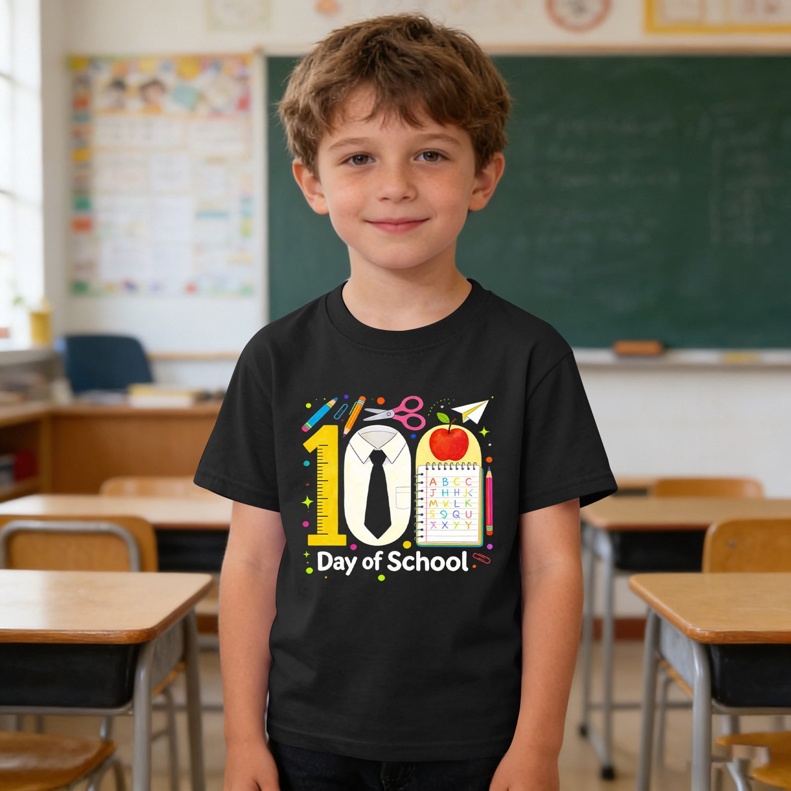 Boys Graphic T-Shirt Short Sleeve Crew Neck Black Cotton School Tops ...