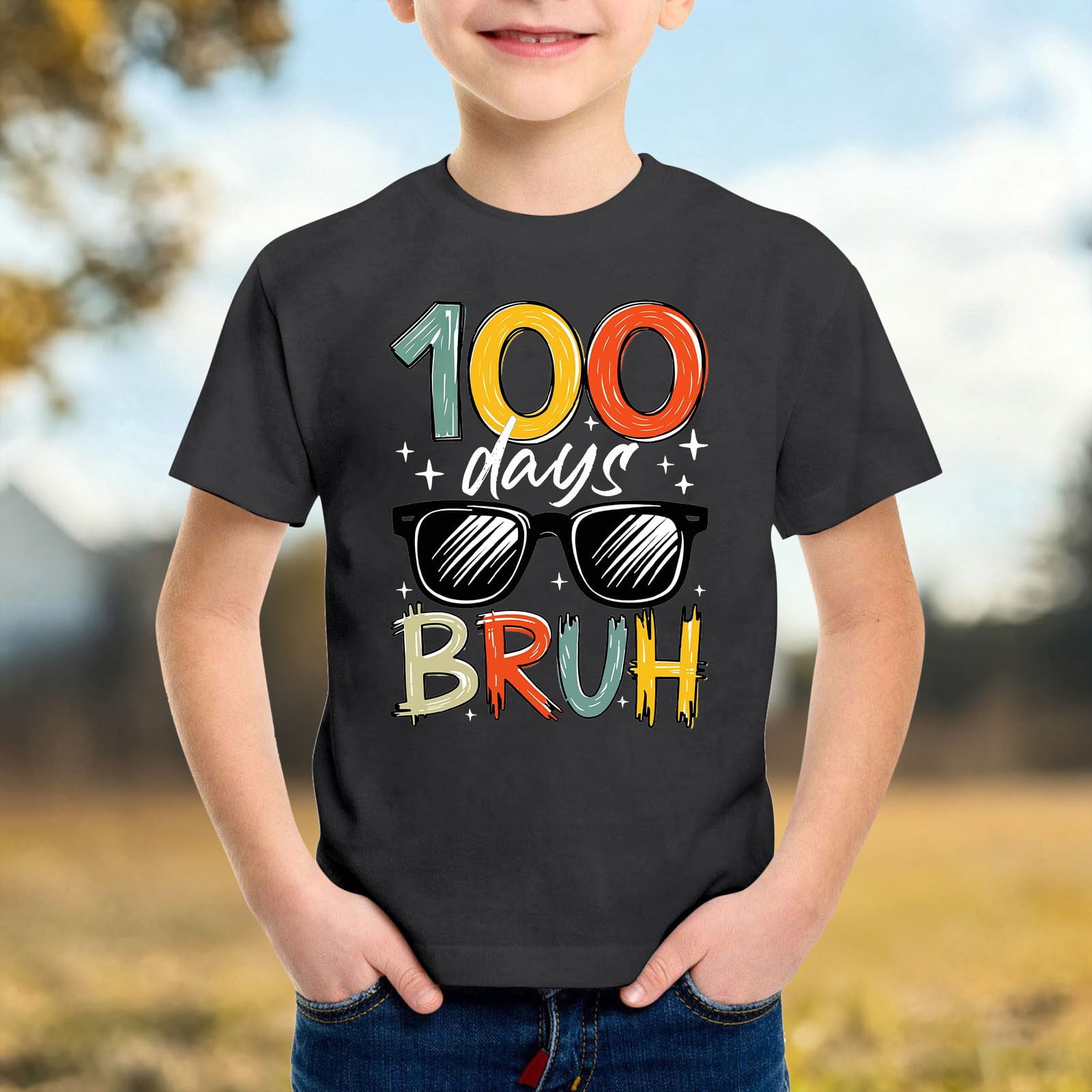 Boys Graphic Tees Back To School 100 Days Letter Print Crew Neck Short ...