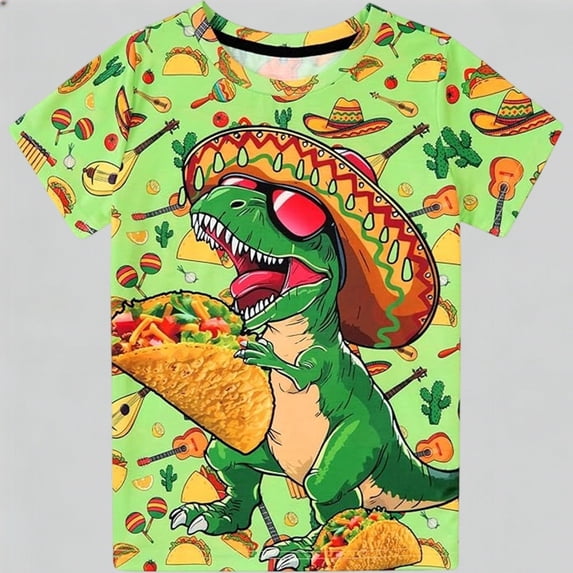 Boys Graphic Tees Cartoon Print Crew Neck Short Sleeve Breathable Tops ...