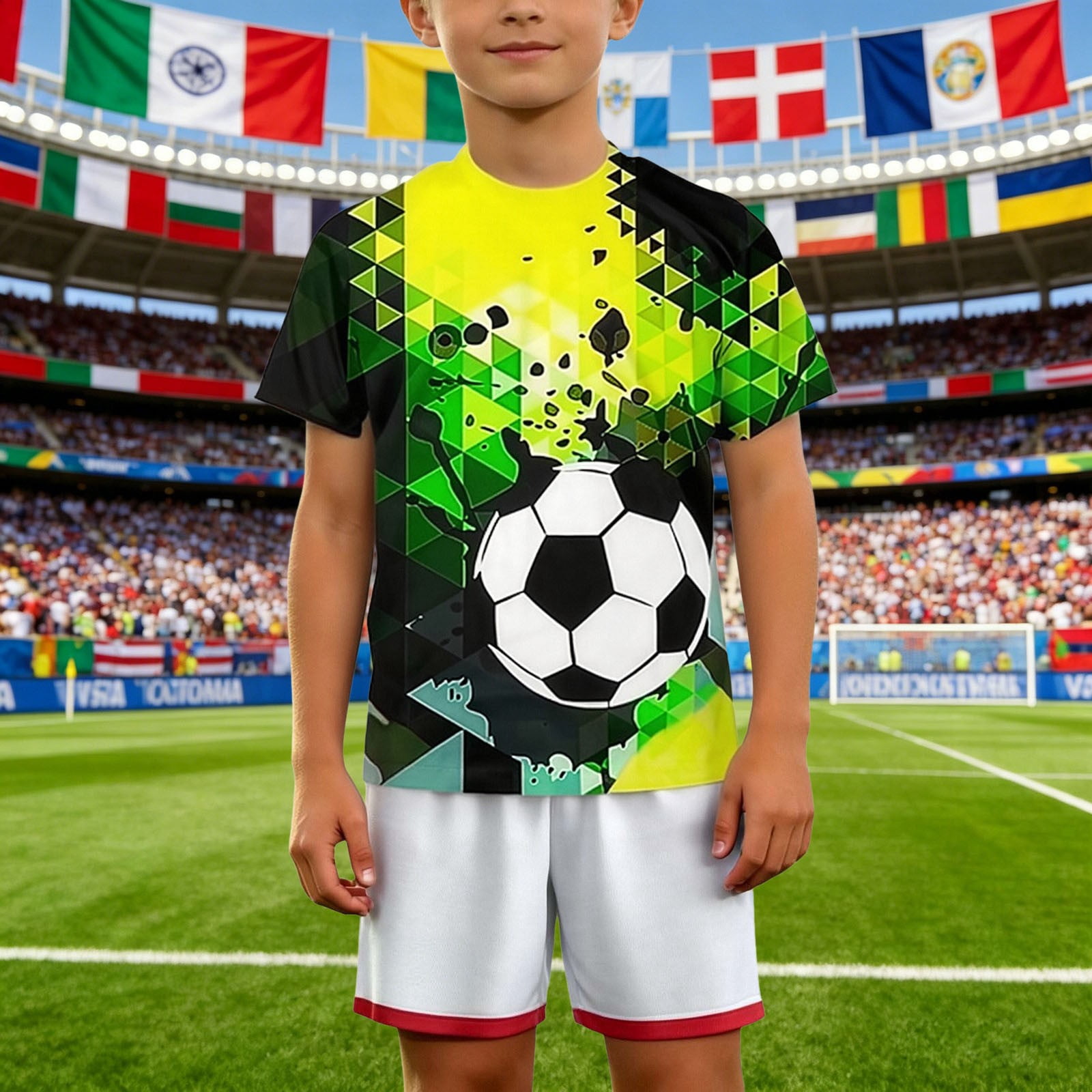 Boys Graphic Tees Football Graphic Print Short Sleeve Crew Neck ...
